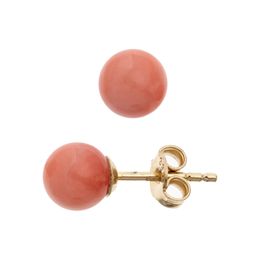 Paar Ohrstecker JOBO "Kugel Ohrringe 6 mm rosa", rosa, Ohrringe, Damen, 6,4mm, Gelbgold 333