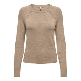 Only Damen Strickpullover "ONLVENICE LIFE LS PEARL DET ONECK CC KNT", wei&szlig;, Gr. M, meliert, Strick, Obermaterial: 82% Viskose, 16% Nylon, 2%