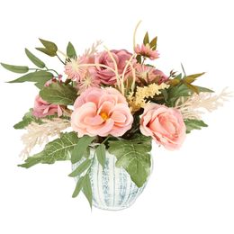 Kunstblume I.GE.A., B:26cm H:24cm L:26cm, lila, Polyester, Kunstpflanzen, "Gesteck Rosen im Topf"
