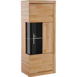 Vitrine Home Affaire, B:50cm H:125cm T:35cm, beige, Holz teilmassiv, Wohnzimmer, Schr&auml;nke, "RIBE75, 1Glasboden variabel, dunkles geh&auml;rtetes Glas,