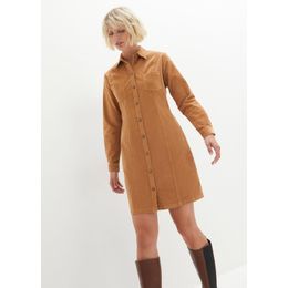 bonprix Damen Hemdblusenkleid, braun, Gr. 42, unifarben, Cord, Obermaterial: 98% Baumwolle, 2% Elasthan, Kleider