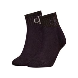 Damen Socken "CKJ WOMEN QUARTER 2P GLOSSY RIB", Calvin Klein Jeans, Gr. 39, schwarz, Baumwollmischung, unifarben, Socken, mit dezentem Logo-Design