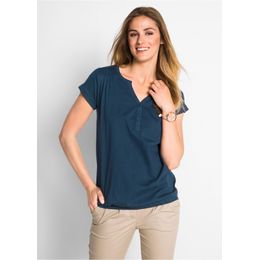 bonprix Damen T-Shirt "Baumwoll-Shirt, Kurzarm", blau, Gr. 44, Obermaterial: 100% Baumwolle, Shirts, Baumwoll-Shirt, Kurzarm