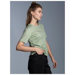 TRIGEMA Damen T-Shirt "TRIGEMA T-Shirt DELUXE Baumwolle mit Kristallsteinen", gr&uuml;n, Basic, Gr. M, Single Jersey, 100% Baumwolle, Shirts