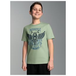 TRIGEMA Jungen T-Shirt "TRIGEMA T-Shirt mit gro&szlig;em Motorrad-Printmotiv", gr&uuml;n, Basic, Gr. 128, Single Jersey, 100% Baumwolle, Shirts