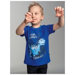 TRIGEMA Jungen T-Shirt "TRIGEMA T-Shirt mit gro&szlig;em Dino-Printmotiv", blau, Basic, Gr. 128, 100% Baumwolle, Shirts