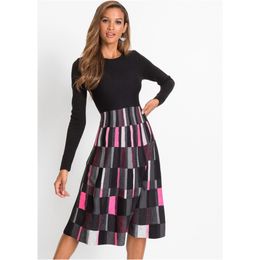 bonprix Damen Strickkleid "Ausgestelltes Jacquard-Strickkleid", grau, Gr. 32, Obermaterial: 100% Polyacryl, Kleider, Ausgestelltes