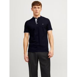 Jack & Jones JACK & JONES Herren Kurzarmshirt "PAULOS MAO POLO", blau, Gr. XL, unifarben, Piqu&eacute;, Obermaterial: 100% Baumwolle, Shirts, mit kontrastfarbiger Kante