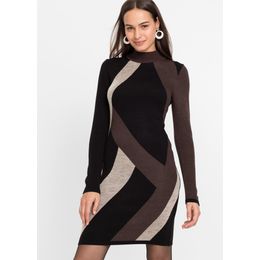 bonprix Damen Strickkleid, schwarz, Gr. 44, Obermaterial: 100% Polyacryl, Kleider, Jacquard-Strickkleid mit modernen Streifen