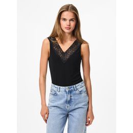 Pieces Damen Spitzentop "PCSIRI", schwarz, Gr. M, gl&auml;nzend, unifarben, Jersey, Obermaterial: 95% Viskose, 5% Elasthan, Tops