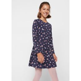 bonprix M&auml;dchen Jerseykleid, blau, Gr. 176, Obermaterial: 100% Baumwolle, Kleider, f&uuml;r den Alltag, aus Baumwolle, Regular Fit, mit Print und unifarben