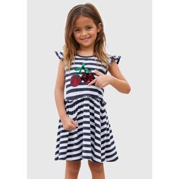 Kidsworld M&auml;dchen Jerseykleid "mit Pailletten f&uuml;r kleine M&auml;dchen", blau, Gr. 116, geringelt, gestreift, Jersey, Obermaterial: 95% Baumwolle, 5%