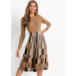 bonprix Damen Strickkleid "Ausgestelltes Jacquard-Strickkleid", braun, Gr. 44, Obermaterial: 100% Polyacryl, Kleider, Ausgestelltes