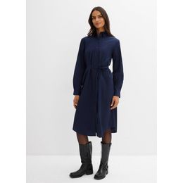 bonprix Midikleid aus reiner Bio-Baumwolle, blau, mit Baumwolle