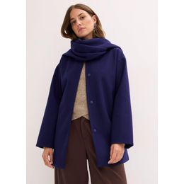 bonprix Jacke, blau, Gr.38, Oversized Jacke mit Taschen in der Seitennaht und abnehmbarer passendem Schal