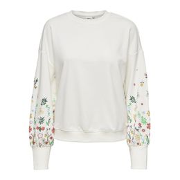 Only Damen Sweatshirt "ONLBROOKE L/S O-NECK FLOWER SWT", wei&szlig;, Gr. XS, gebl&uuml;mt, Sweatware, Obermaterial: 60% Baumwolle, 40% Polyester, Sweatshirts