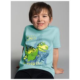TRIGEMA M&auml;dchen T-Shirt "TRIGEMA T-Shirt mit gro&szlig;em Dino-Printmotiv", blau, Basic, Gr. 116, Single Jersey, 100% Baumwolle, Shirts