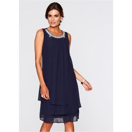 bonprix Damen Chiffonkleid, blau, festlich, Gr. 52, Obermaterial: 100% Polyester. Futter: 100% Polyester, Kleider, Chiffonkleid mit