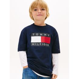 T-Shirt Tommy Hilfiger, Mädchen, Gr. 3 (98), schwarz night navy, Single Jersey, Obermaterial: 100% Baumwolle, unifarben, regular fit normal, Rundhals, eingesetzt abgesteppte Kante, Shirts T-Shirt