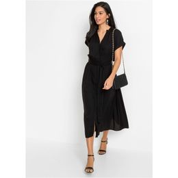 bonprix Damen Hemdblusenkleid, schwarz, Gr. 50, Obermaterial: 100% Viskose, Kleider