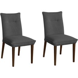 4-Fu&szlig;stuhl Home Affaire "Atena", grau (dunkelgrau, wenge), B:52,5cm H:92cm T:64cm, Massivholz, Polyester, St&uuml;hle, Gestell aus Massivholz Buche, Bezug Teddyoptik, 2er Set