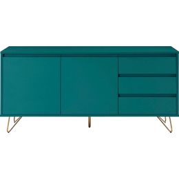 Sideboard Salesfever "Bolton Zeitlose Kommode f&uuml;r stilvolle Ordnung", gr&uuml;n (petrol, gold), B:150cm H:70cm T:40cm, MDF, Metall, Sideboards, Sideboard, Kommode mit Haarnadelbeine aus Metall mit Messinglegierung