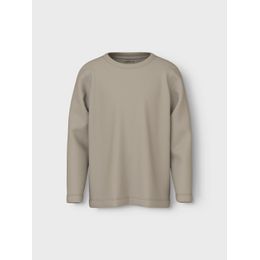 Langarmshirt name it "NMMVOBBO LS NREG TOP NOOS", Jungen, Gr. 110, beige (pure cashmere), Jersey, Obermaterial: 100% Baumwolle, unifarben, normal normal, Rundhals, abgesteppte Kante, Shirts Langarmshirt, in Basic-Form