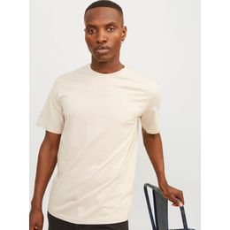 Jack & Jones Rundhalsshirt JACK & JONES "JJEORGANIC BASIC TEE SS O-NECK NOOS", Herren, Gr. XL, weiß (sanftes weiß), Single Jersey, Obermaterial: 100% Baumwolle, unifarben, schmal normal, Rundhals, gerader Abschluss, Shirts