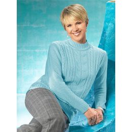Stehkragenpullover Classic Basics "Pullover", Damen, Gr. 52, blau (aqua), 100% Polyacryl, unifarben, figurumspielend, Pullover Stehkragenpullover