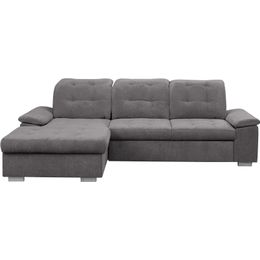 Ecksofa WERK2 "Carmen, mit Bettfunktion & Bettkasten, optional Sitztiefenverstellung", grau, B:264cm H:105cm T:170cm, 92% Polyester, 8% Nylon, Sofas, Ecksofa, ohne Sitztiefenverstellung, Luxus-Microfaser Chenille, Grau, Topseller