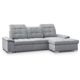 Ecksofa WERK2 "Carmen, mit Bettfunktion & Bettkasten, optional Sitztiefenverstellung", grau (hellgrau), B:264cm H:105cm T:170cm, 95% Polyester, 5% Nylon, Sofas, Ecksofa, ohne Sitztiefenverstellung, Struktur weich, hellgrau, Topseller