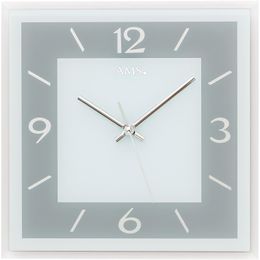 Wanduhr AMS "W9573", silber (silberfarben), Wanduhren, B/H/L: 30cm x 3cm x 30cm, Quarzuhr,Glas,Wohnzimmer,Esszimmer,Küche,Arbeitszimmer,Büro, Flur