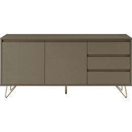 Sideboard Salesfever "Bolton Zeitlose Kommode f&uuml;r stilvolle Ordnung", grau (grau, gold), B:150cm H:70cm T:40cm, MDF, Metall, Sideboards, Sideboard, Kommode mit Haarnadelbeine aus Metall mit Messinglegierung