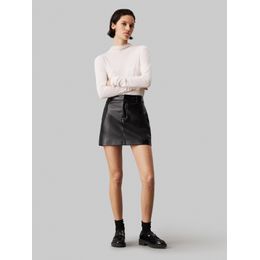 A-Linien-Rock Calvin Klein Jeans "FAUX LEATHER A-LINE MINI SKIRT", Damen, Gr. XL (42), schwarz (ck schwarz), Web, Obermaterial: 60% Polyurethan, 40% Polyester, unifarben, A-Linie Po-bedeckend, Röcke, mit Logopatch