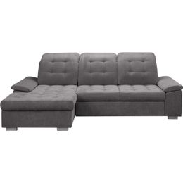 Ecksofa WERK2 "Carmen, mit Bettfunktion & Bettkasten, optional Sitztiefenverstellung", grau, B:264cm H:105cm T:170cm, 92% Polyester, 8% Nylon, Sofas, Ecksofa, mit Sitztiefenverstellung, Luxus-Microfaser Chenille, Grau, Topseller
