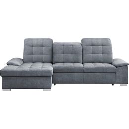 Ecksofa WERK2 "Carmen, mit Bettfunktion & Bettkasten, optional Sitztiefenverstellung", grau, B:264cm H:105cm T:170cm, 95% Polyester, 5% Nylon, Sofas, Ecksofa, mit Sitztiefenverstellung, Struktur weich, grau, Topseller