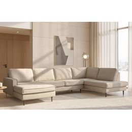 Wohnlandschaft Home Affaire, B:350cm H:85cm T:206cmcreme, 100% Polyester, Sofas, "Pinto Skandi, 350 cm, U-Form, XXL, mit Ottomanen"