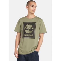 T-Shirt Timberland "STACK LOGO Short Sleeve Tee", Herren, Gr. L, schwarz (earth, schwarz), Jersey, Obermaterial: 100% Baumwolle, bedruckt, Rundhals, abgesteppt, Shirts