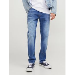 Jack & Jones Tapered-fit-Jeans JACK & JONES "JJIMIKE JJORIGINAL CJ SN", Herren, Gr. 32, Länge 34, blau (blau, denim, wash), Denim/Jeans, Obermaterial: 98% Baumwolle, 2% Elasthan, Abriebeffekte, bequem, Jeans, mit Five-Pocket-Design