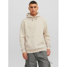 Jack & Jones Kapuzensweatshirt JACK & JONES "JJEBRADLEY SWEAT HOOD NOOS", Herren, Gr. 3XL, gelb (moonbeam), angeraute Sweatware, Obermaterial: 61% Polyester, 39% Baumwolle, unifarben, loose fit taillenbedeckt, ohne Ausschnitt, Rippbündchen, Sweatshirts, mit Känguru Tasche