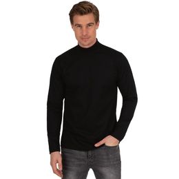 Longsleeve TRIGEMA "TRIGEMA Langarm Shirt mit Stehkragen", Herren, Gr. L, schwarz, 100% Baumwolle, Basic, Shirts