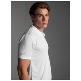 Poloshirt TRIGEMA "TRIGEMA Klassisches Poloshirt COOLMAX", Herren, Gr. M, wei&szlig;, Trikot, 100% Polyester (recycelt), lang, ohne Ausschnitt, Shirts