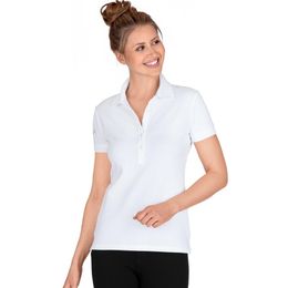 Poloshirt TRIGEMA "TRIGEMA Poloshirt mit Kristallsteinen", Damen, Gr. L, wei&szlig;, 94% Baumwolle, 6% Elasthan, Basic, Shirts