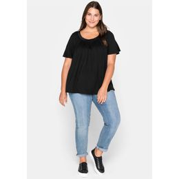 T-Shirt sheego "T-Shirt", Damen, Gr. 40/42, schwarz, 95% Viskose, 5% Elasthan, unifarben, Rundhals, Shirts T-Shirt