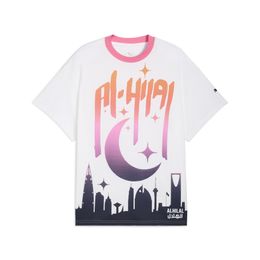 T-Shirt Puma "Puma HOOPS x AL-HILAL SFC Basketballshirt Herren", Herren, Gr. L, wei&szlig;, Obermaterial: 100% Baumwolle; Rippe: 29% Polyester, 71% Baumwolle, clean, regular fit, Rundhals, Shirts T-Shirt