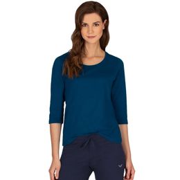 T-Shirt TRIGEMA "TRIGEMA 3/4 Arm Shirt aus Biobaumwolle", Damen, Gr. XL, blau (saphir, c2c), 100% Baumwolle (Bio-Baumwolle kbA), Basic, Shirts T-Shirt