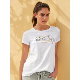 T-Shirt Heine "Shirt", Damen, Gr. 34, beige (ecru), 100% Baumwolle, gemustert, Rundhals, Shirts T-Shirt