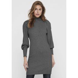Strickkleid Only "ONLKATIA L/S DRESS KNT NOOS", Damen, Gr. L, N-Gr, grau (dunkelgrau melange), Strick, Obermaterial: 50% Viskose, 27% Nylon, 23% Polyester, meliert, regular fit ca. Mitte Oberschenkel, Puff&auml;rmel Rippb&uuml;ndchen, Kleider Strickkleid
