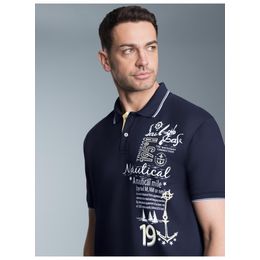 Poloshirt TRIGEMA "TRIGEMA Poloshirt mit maritimem Printmotiv", Herren, Gr. L, blau (navy), 100% Baumwolle, Basic, Shirts