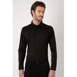 Langarmhemd DESOTO "Jerseyhemd Casual Kent", Herren, Gr. L, N-Gr, schwarz (schwarz structure), Jersey, Obermaterial: 100% Baumwolle, gemustert, slim fit normal, Rundhals, Raglan&auml;rmel,&Auml;rmel mit &Auml;rmelschlitz 1-Knopf-Manschette mit Schlitz, Hemden, Mit Rundhalsausschnitt